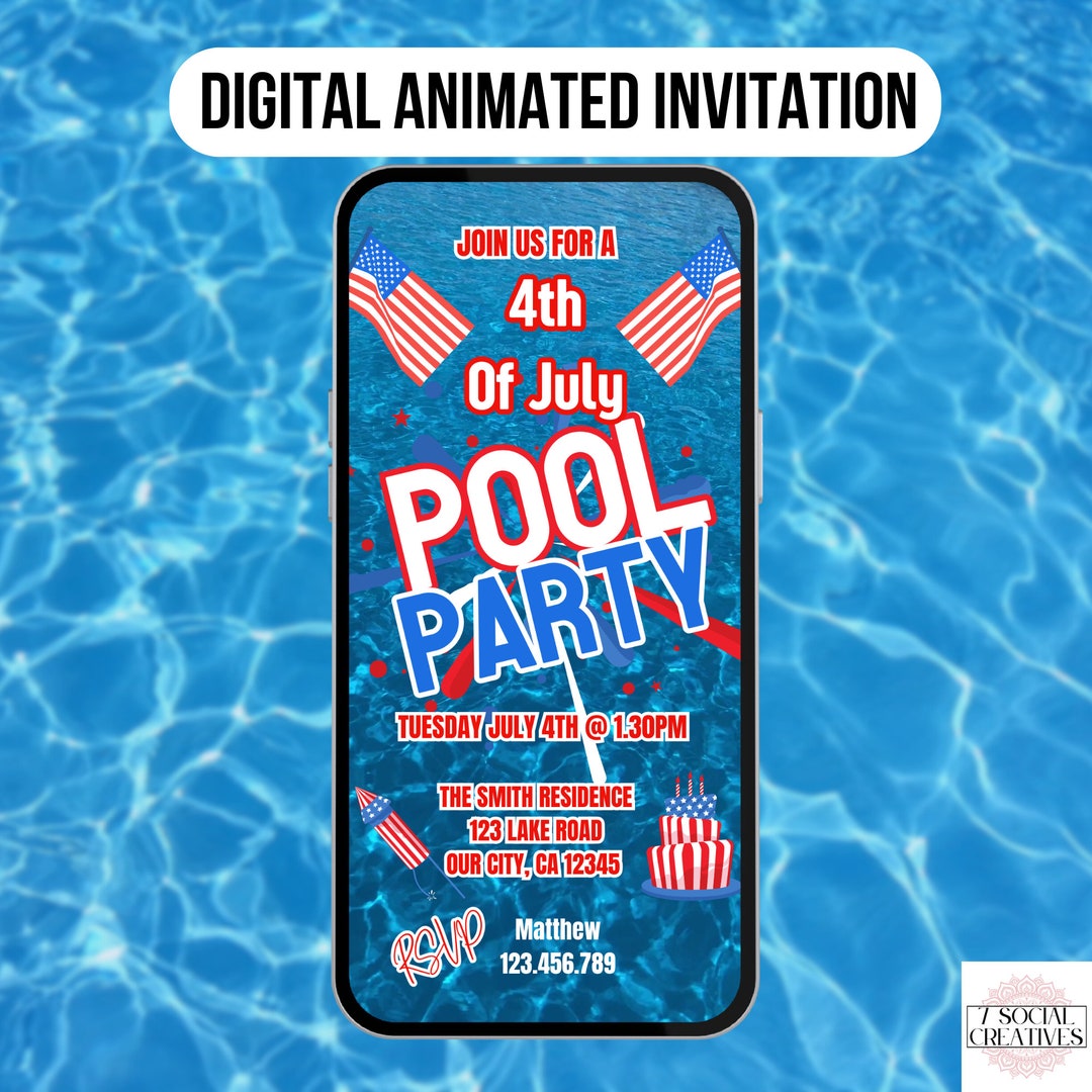 4th of July Pool Party Invitation. Digital Independence Day Celebration ...