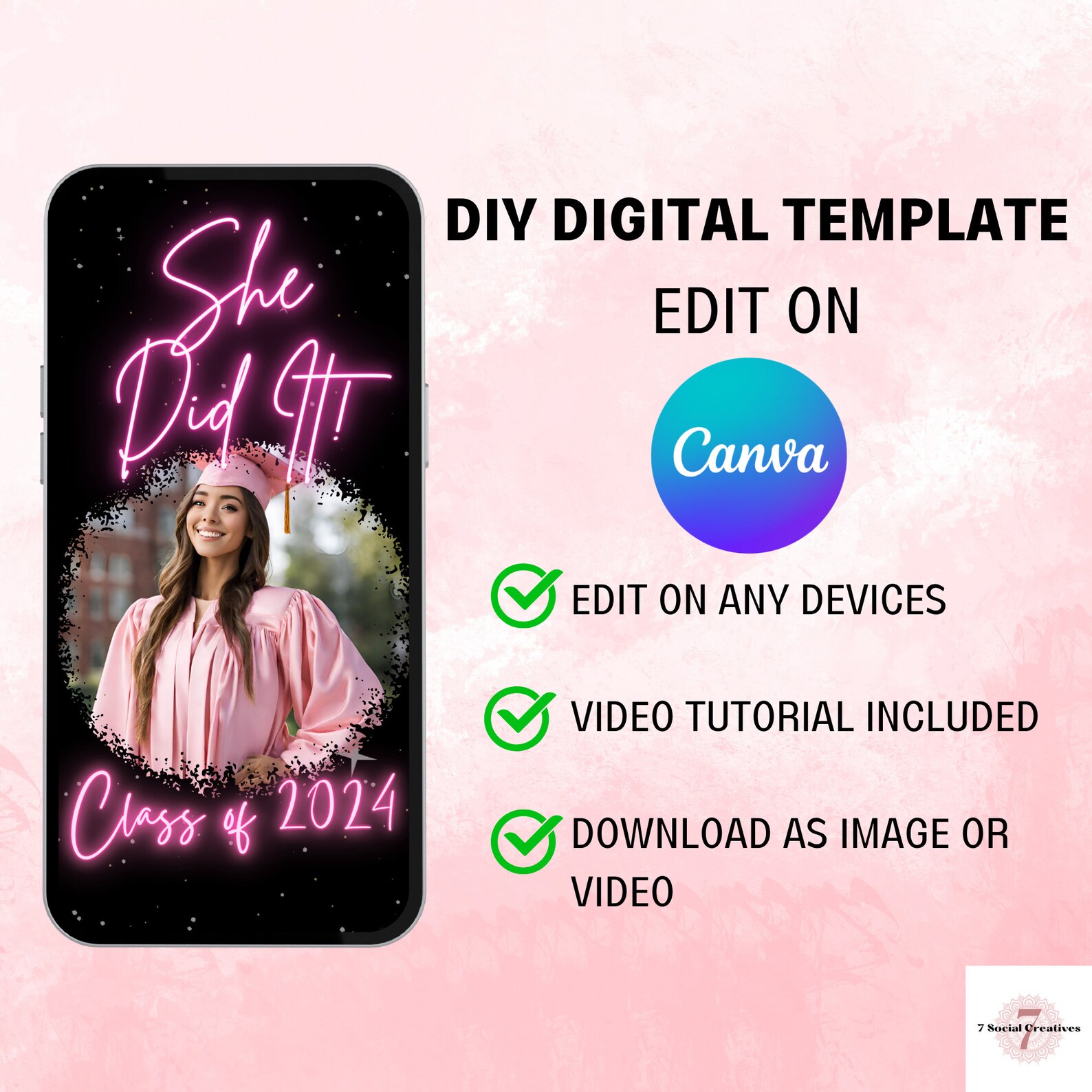 Neon Pink Graduation Party Invitation With Photo. Digital Girls Class ...