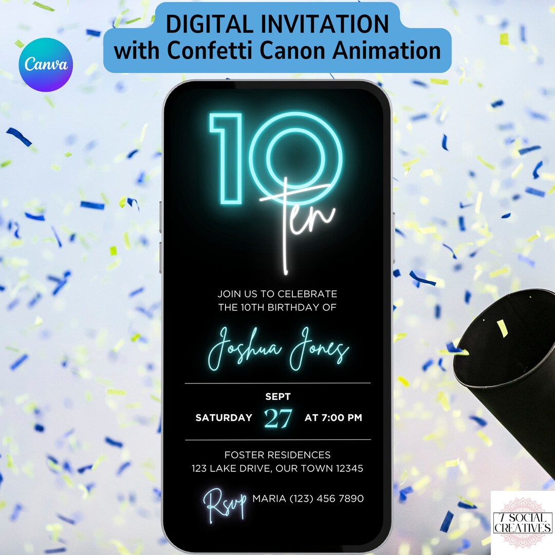 Boys 10th Birthday Invitation. Digital Animated Double Digits Party ...
