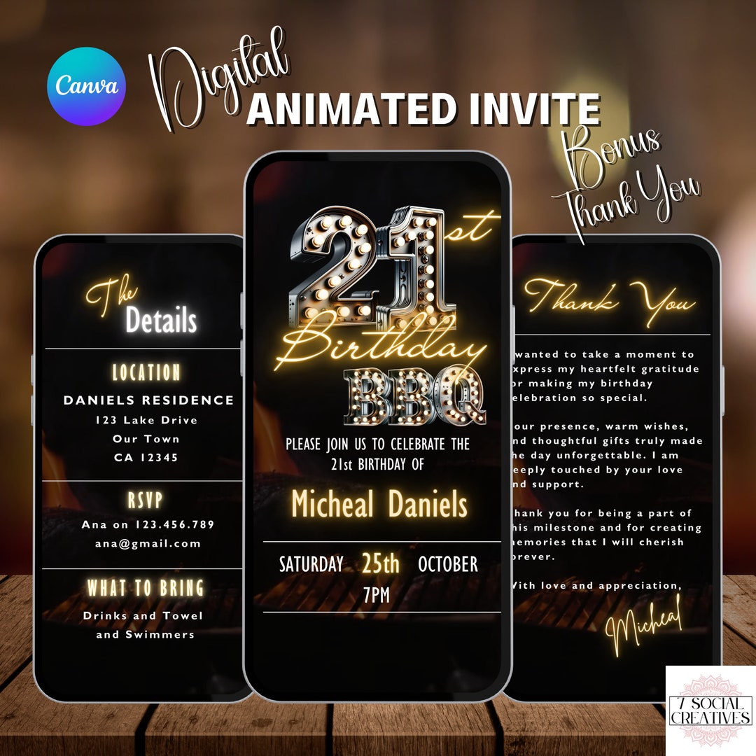 21st Birthday BBQ Invitation With Thank You. Digital Twenty-first ...