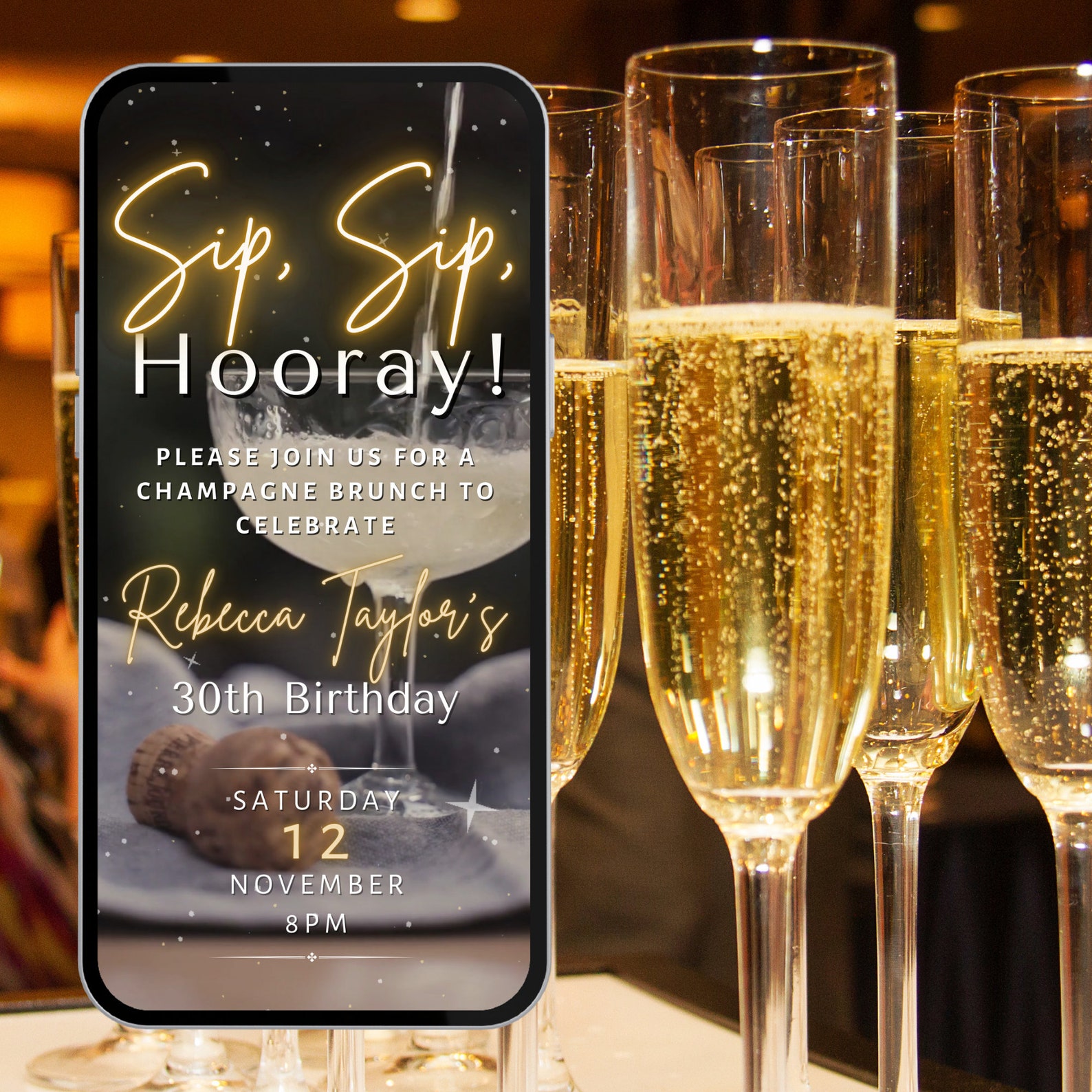 Champagne Brunch Invitation. Digital Animated Bubbles and Brunch Ladies ...