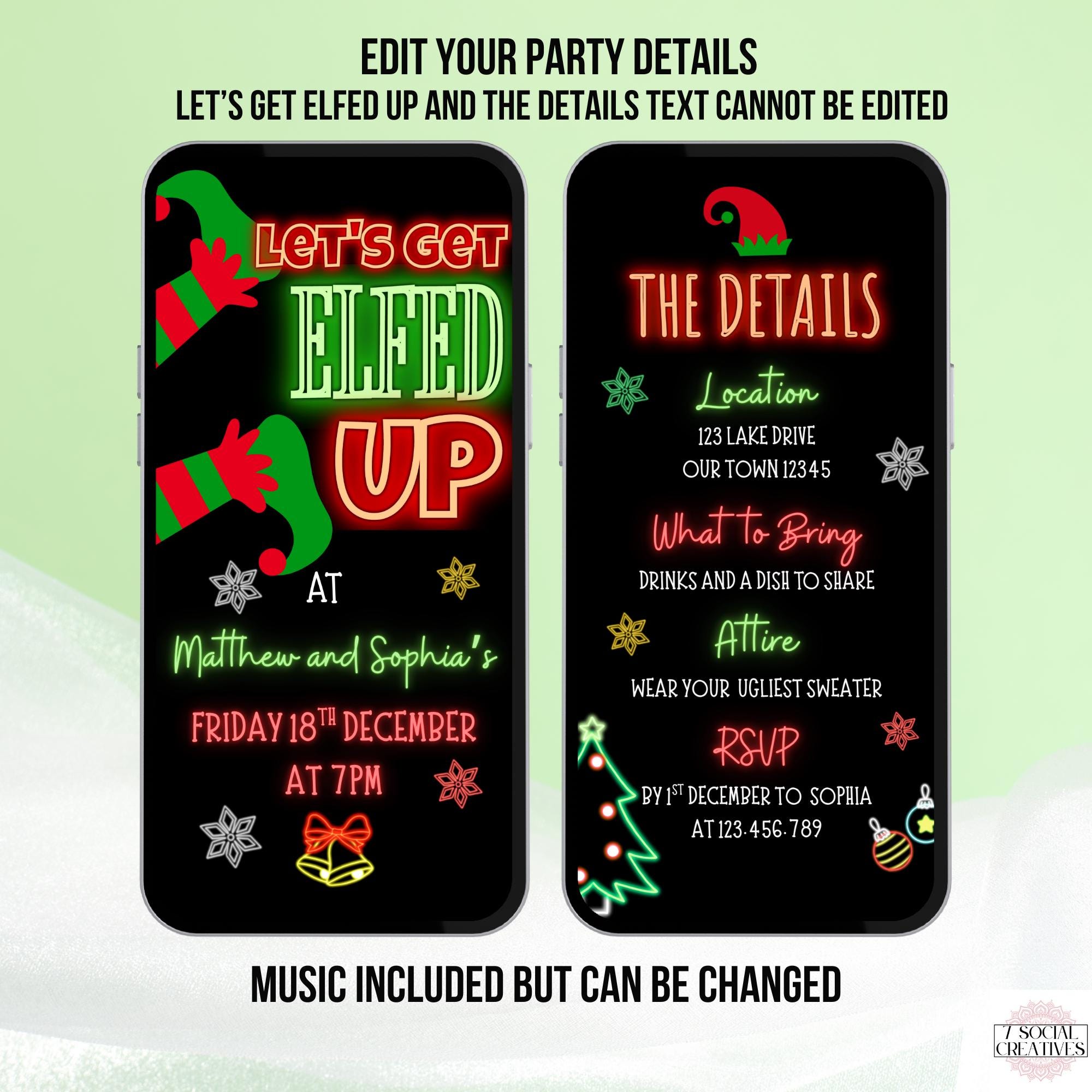 Let's Get Elfed up Christmas Party Invitation With Music. Fun Digital ...