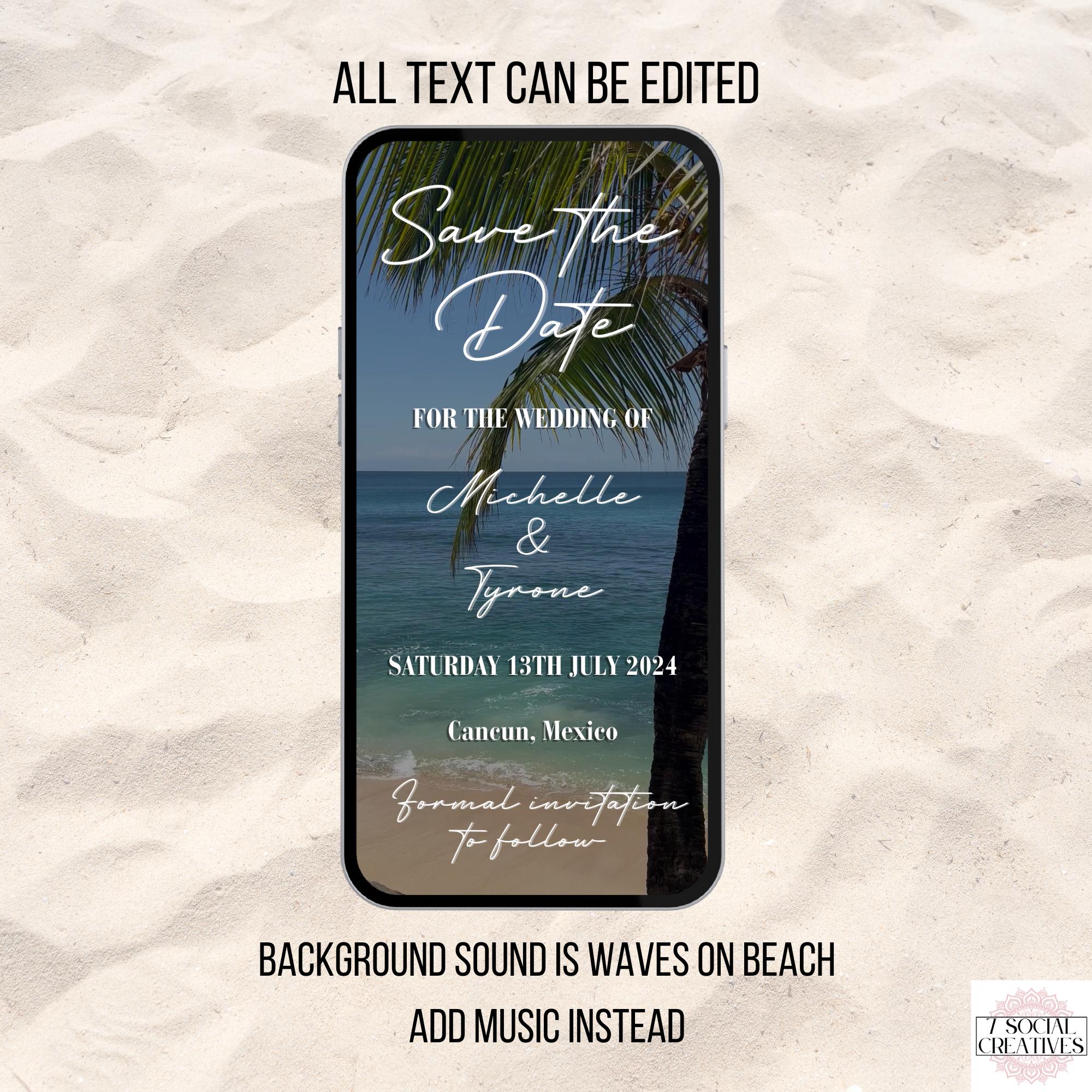 Digital Beach Save the Date Invitation. Animated Tropical Destination ...