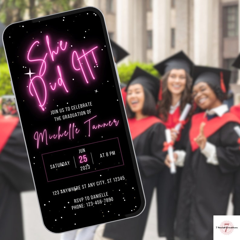 Pink Graduation Party Invitation. She Did It Class of 2024 Graduate ...