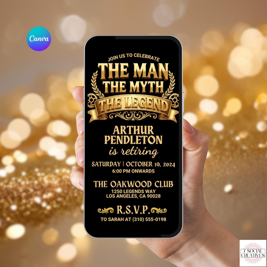 Legend Retirement Invitation. Digital Animated Black and Gold Man Myth ...