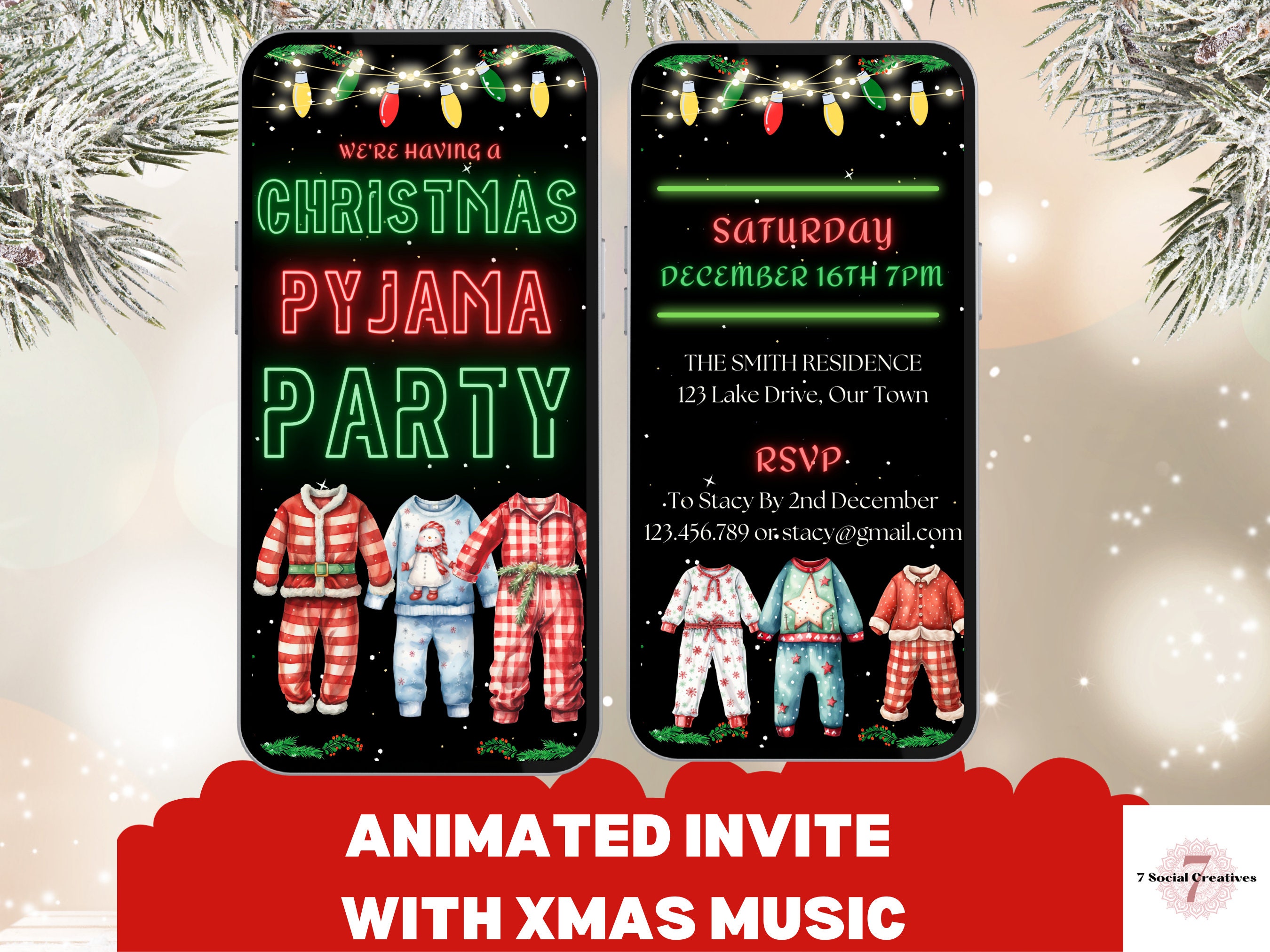 Christmas Pyjama Party Invitation. Digital Animated Christmas PJ Party ...