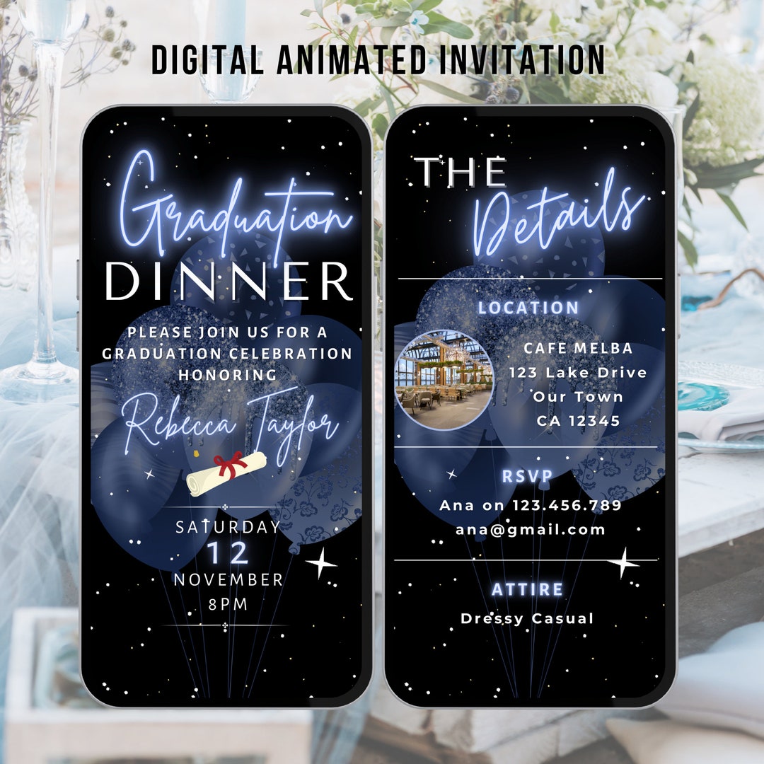 Blue Graduation Dinner Invitation. Class of 2024 Party Invite. Blue ...