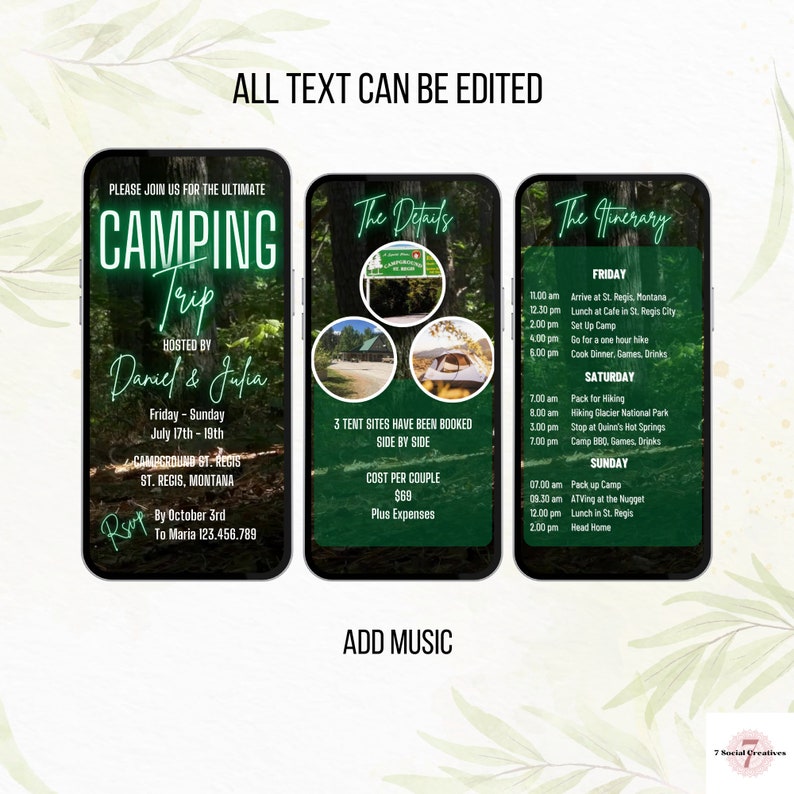 Camping Trip Itinerary Invitation. Digital Camping Holiday Invite for ...
