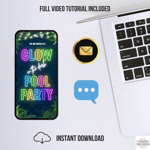 Glow Pool Party Invitation Video. Neon Glow in the Dark Electronic Invite. Teen, Teenager, Girl ...