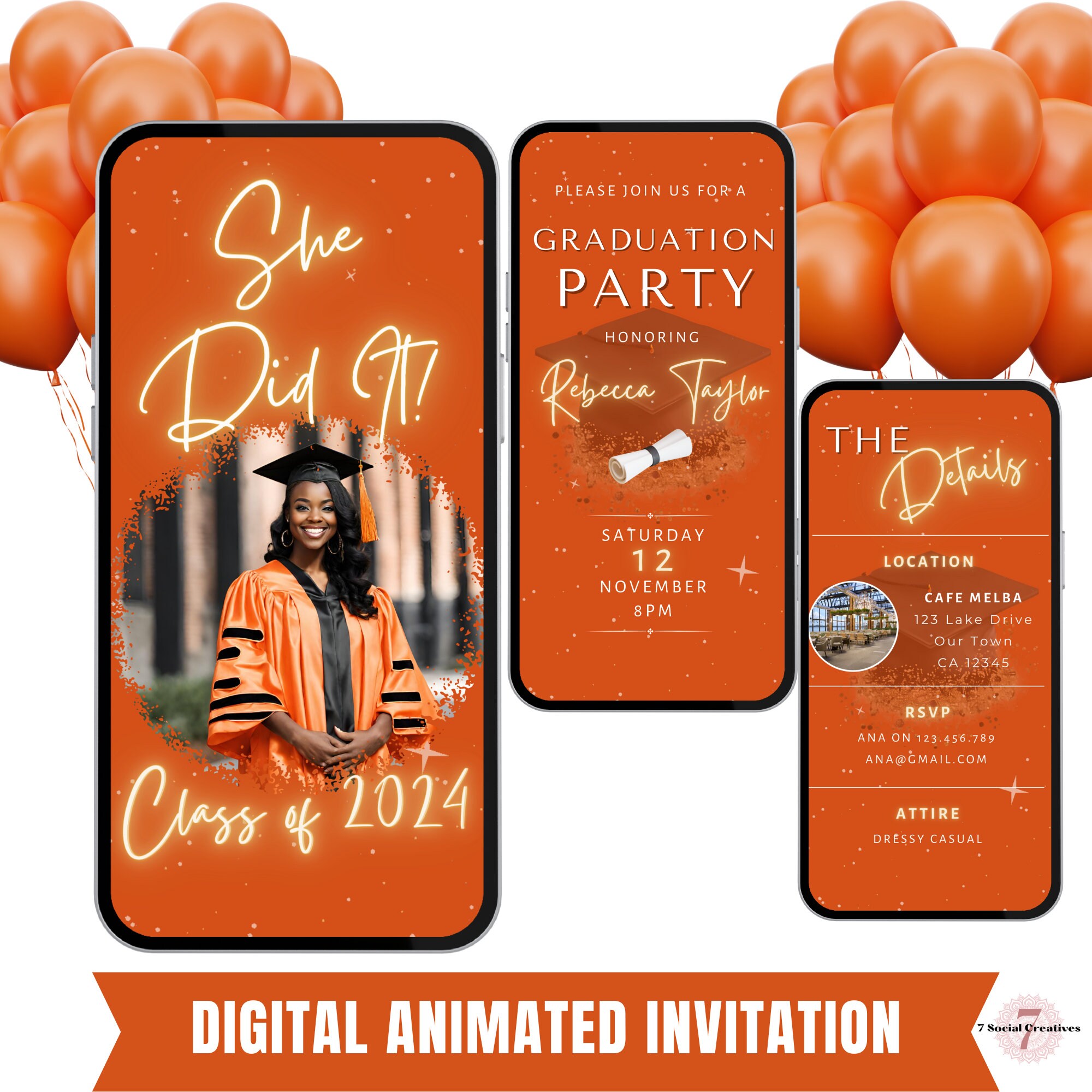 Graduation Party Invitation With Photo Orange. Digital Girls Class of ...