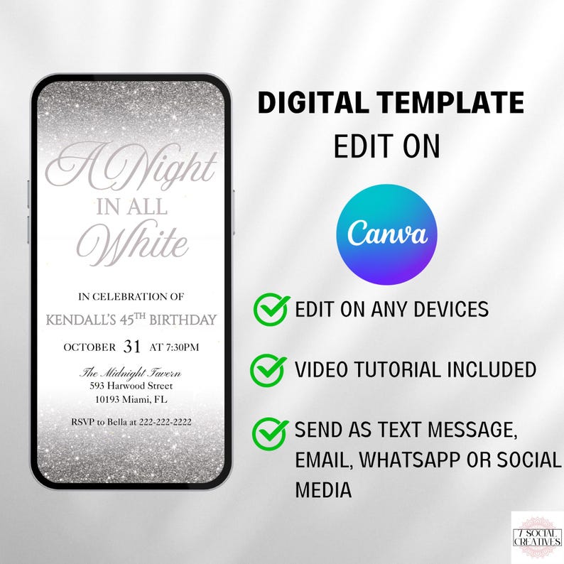 All White Party Invitation. Digital Night in All White Birthday or ...