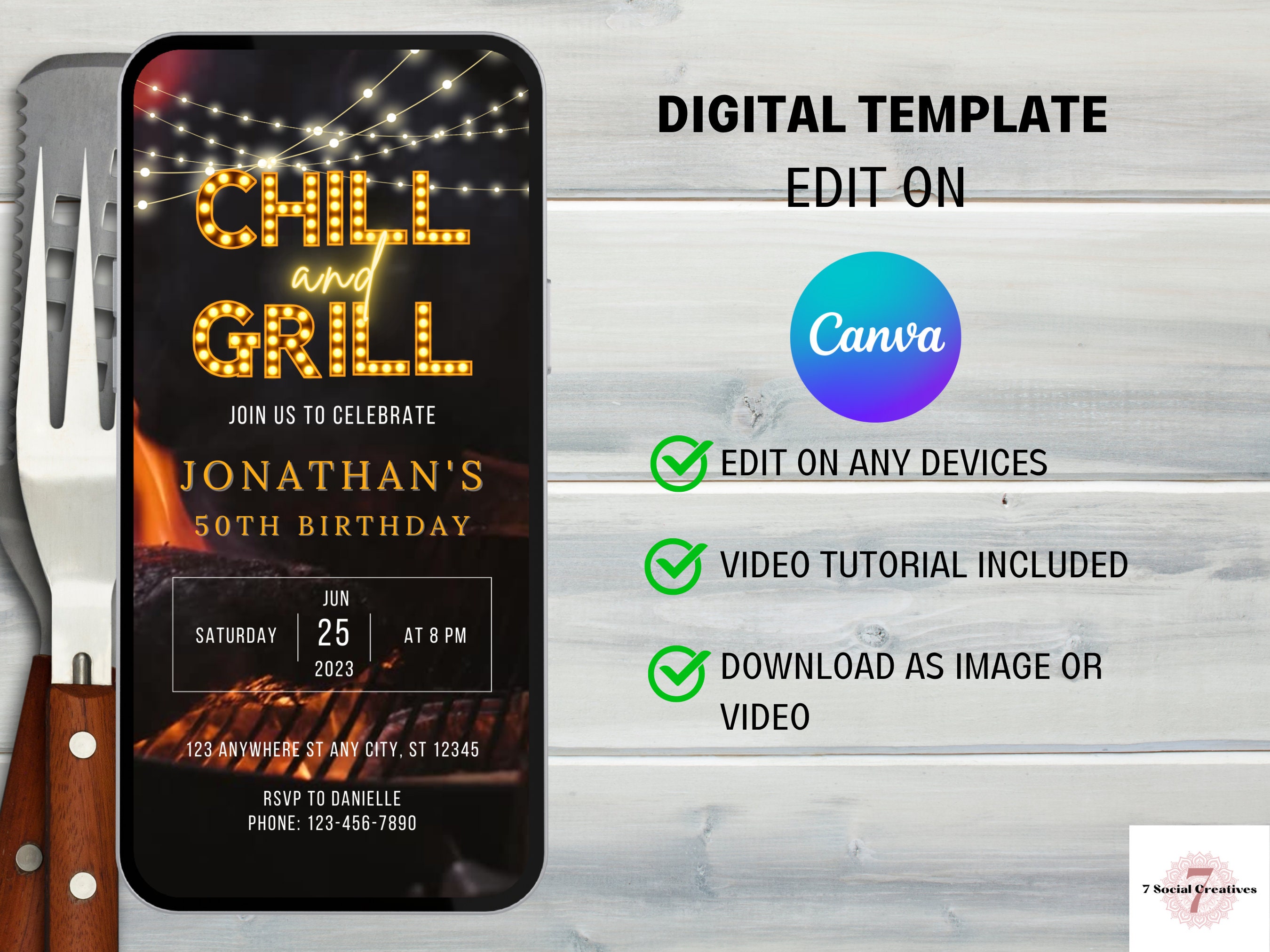 Chill and Grill BBQ Invitation. Digital Animated Men or Womens Backyard ...