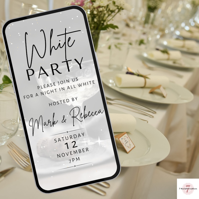 White Party Invitation. Digital Night in All White Birthday or ...