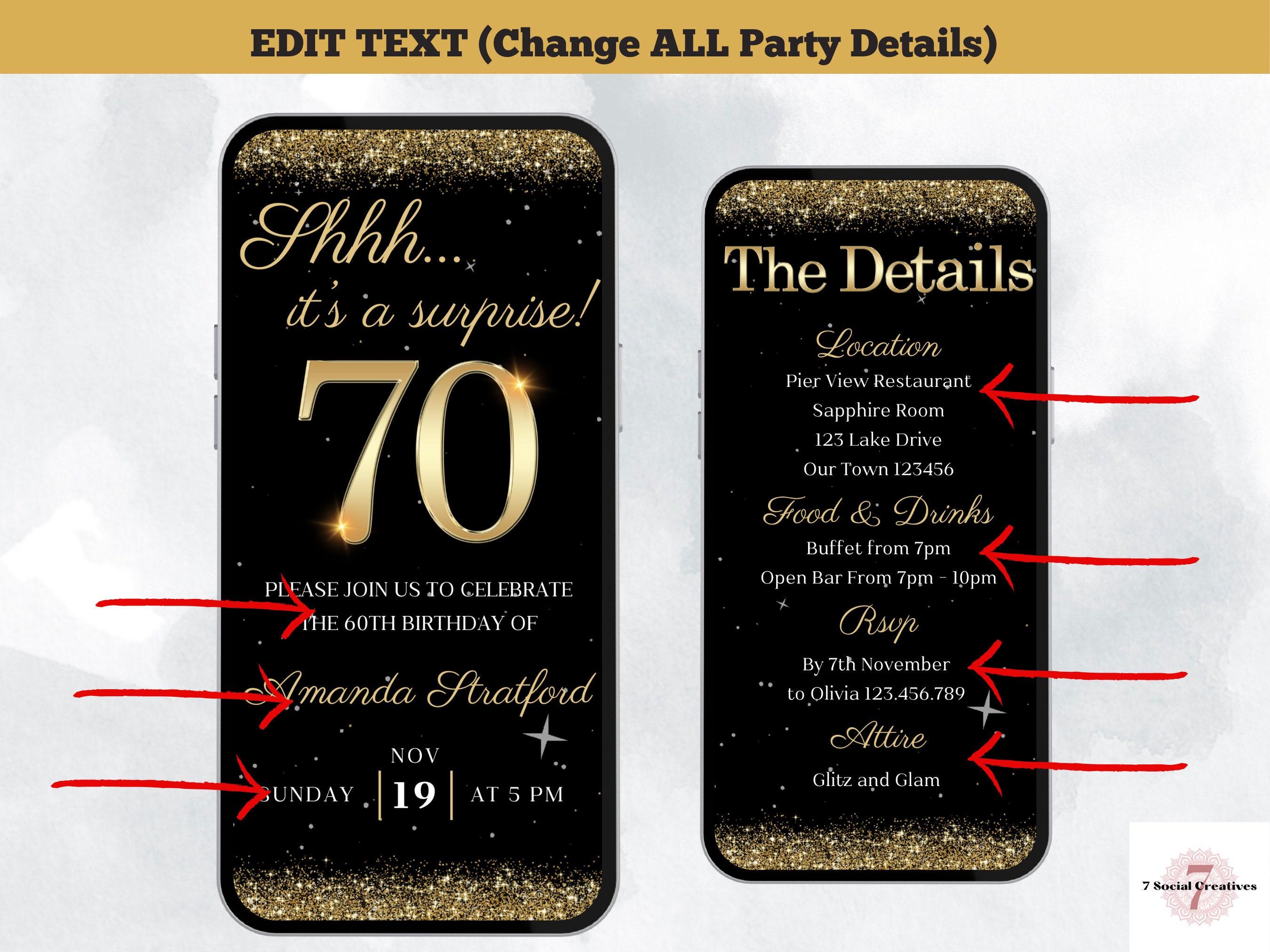 Surprise 70th Birthday Invitation for Ladies or Men. Digital Animated ...