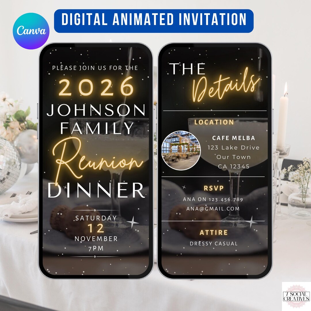 Family Reunion Dinner Invitation. Digital Party Invite. Elegant 2026 ...