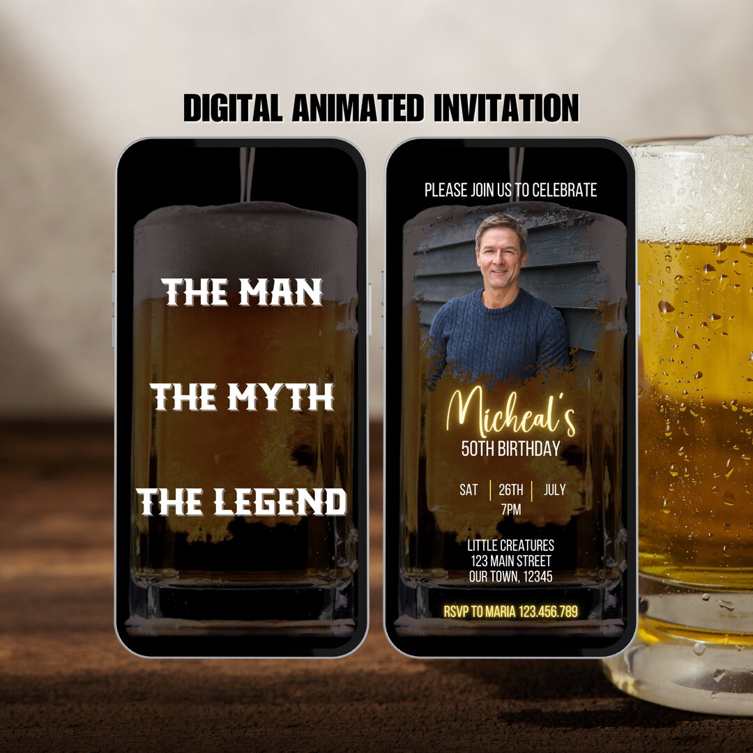 Mens Beer Invitation With Photo. Digital Birthday Party Invite for Him ...