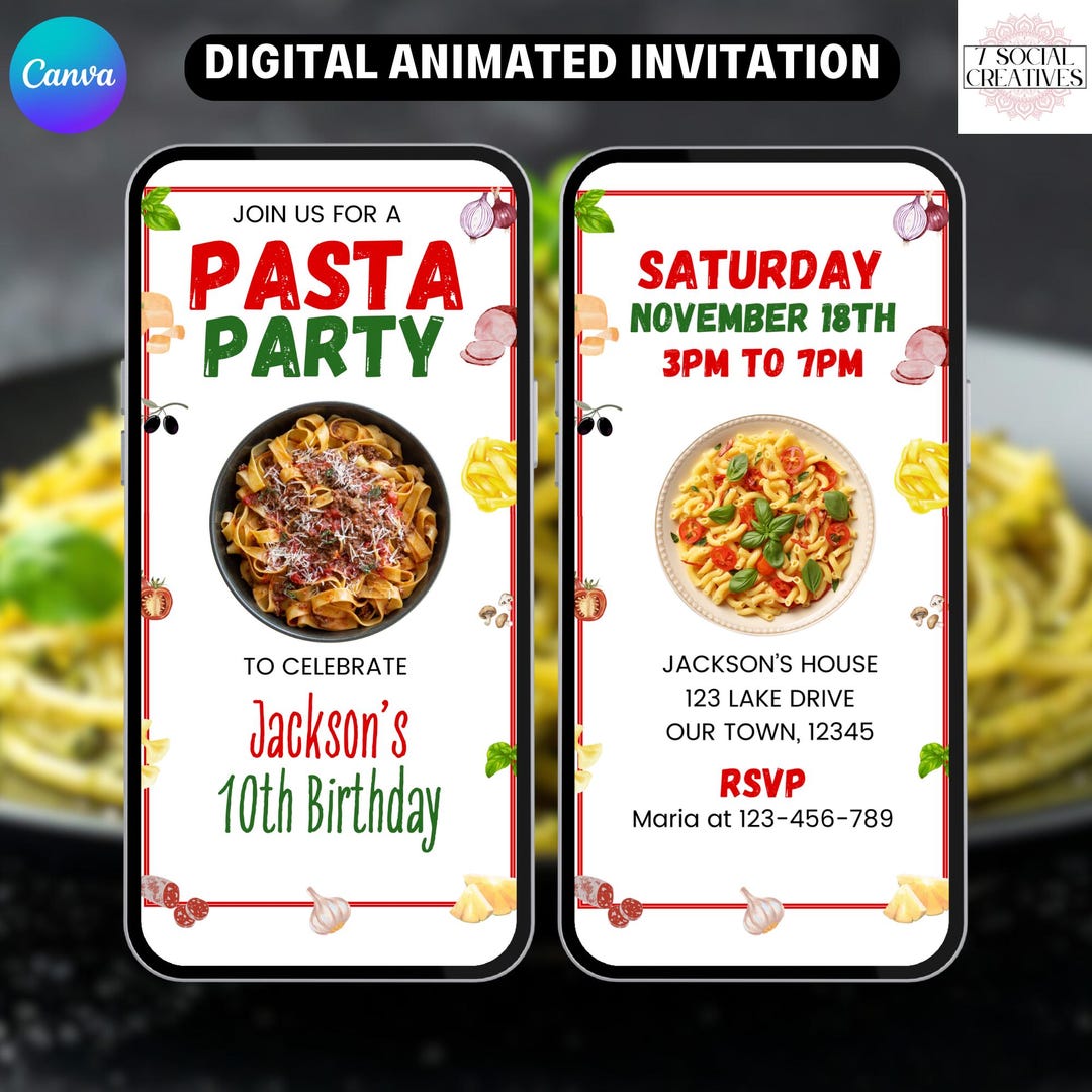 Pasta Party Invitation. Digital Animated Italian Birthday or Any ...