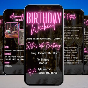 Birthday Weekend Itinerary Invitation. Digital Mobile Phone Girls Trip ...