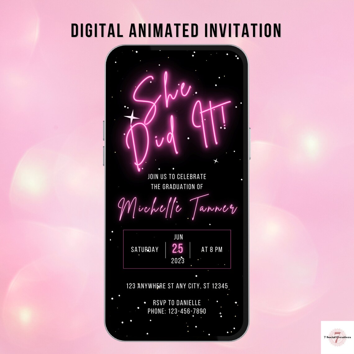 Pink Graduation Party Invitation. She Did It Class of 2024 Graduate ...