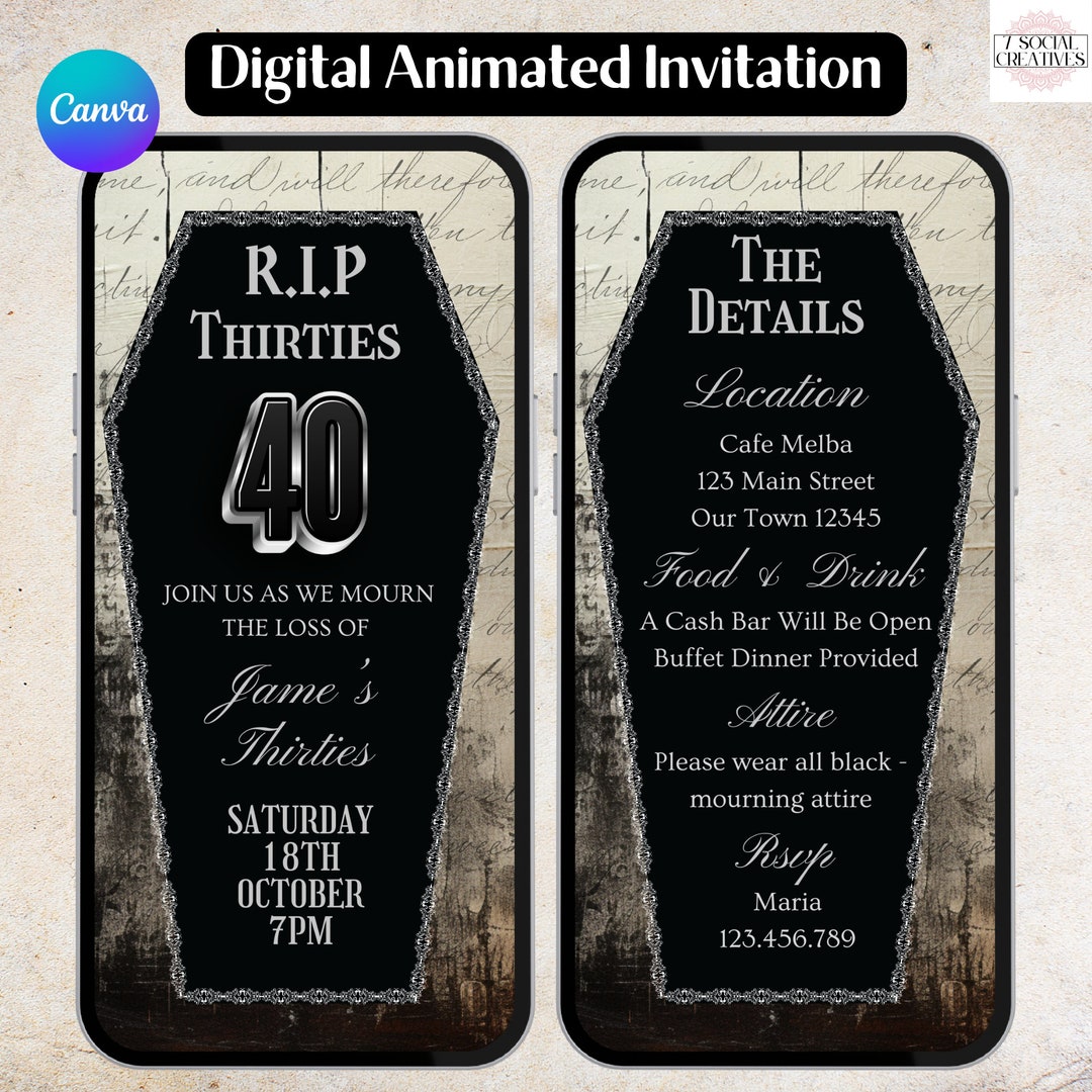 RIP 30s 40th Birthday Party Invitation. Digital Animated Coffin ...
