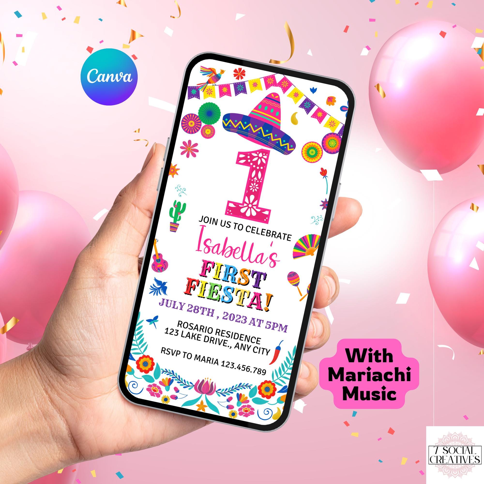 1st Fiesta Birthday Invitation. Digital Mexican Party Theme Invite ...