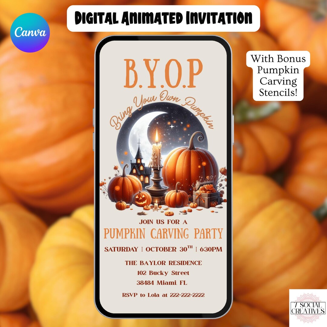 Digital Pumpkin Carving Party Invitation. Animated BYOP Halloween Party ...