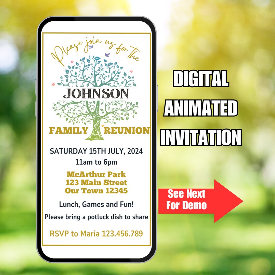 Family Reunion Invitation. Animated Digital Family Tree Party Invite ...