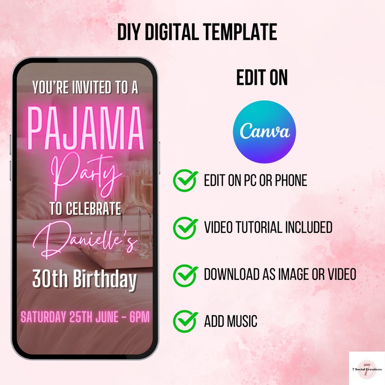 Adult Pajama Party Invitation Itinerary Digital Animated Girls Night