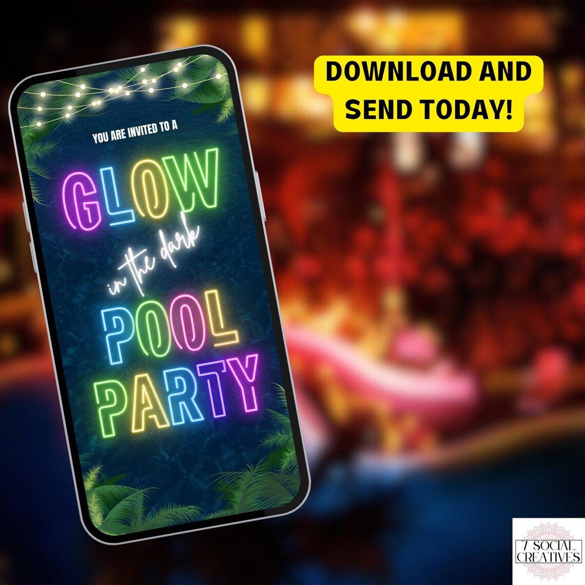 Glow Pool Party Invitation Video. Neon Glow in the Dark Electronic ...