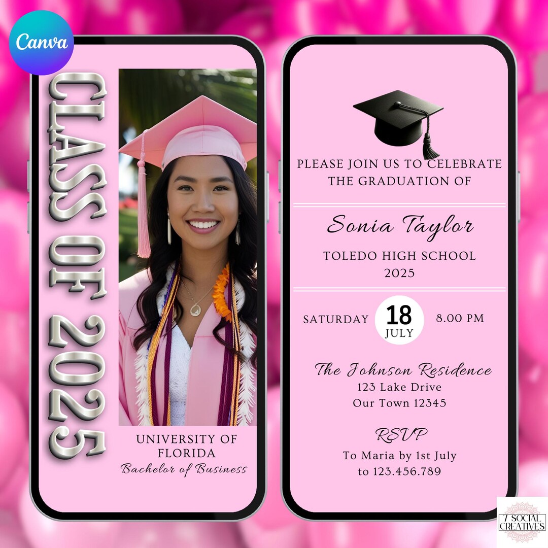 Pink Class of 2025 Graduation Party Invitation. Digital Girls Ladies ...