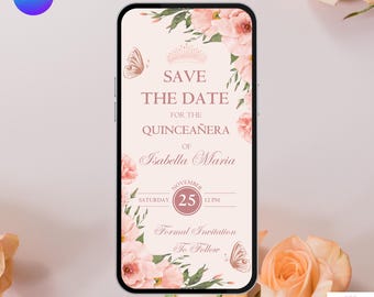 Quinceañera Save the Date Invitation Champagne Cream. Digital Mis ...