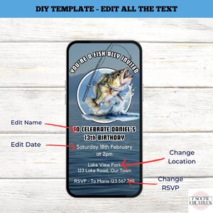 Digital Fishing Party Invitation. Animated Fish Theme Birthday Invite ...