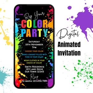 Color Party Invite. Digital Animated Tik Tok Challenge Platter or ...