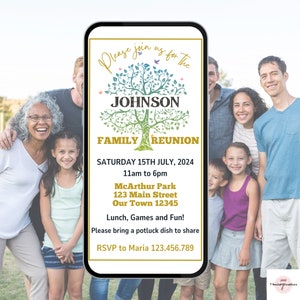 Family Reunion Invitation. Animated Digital Family Tree Party Invite ...