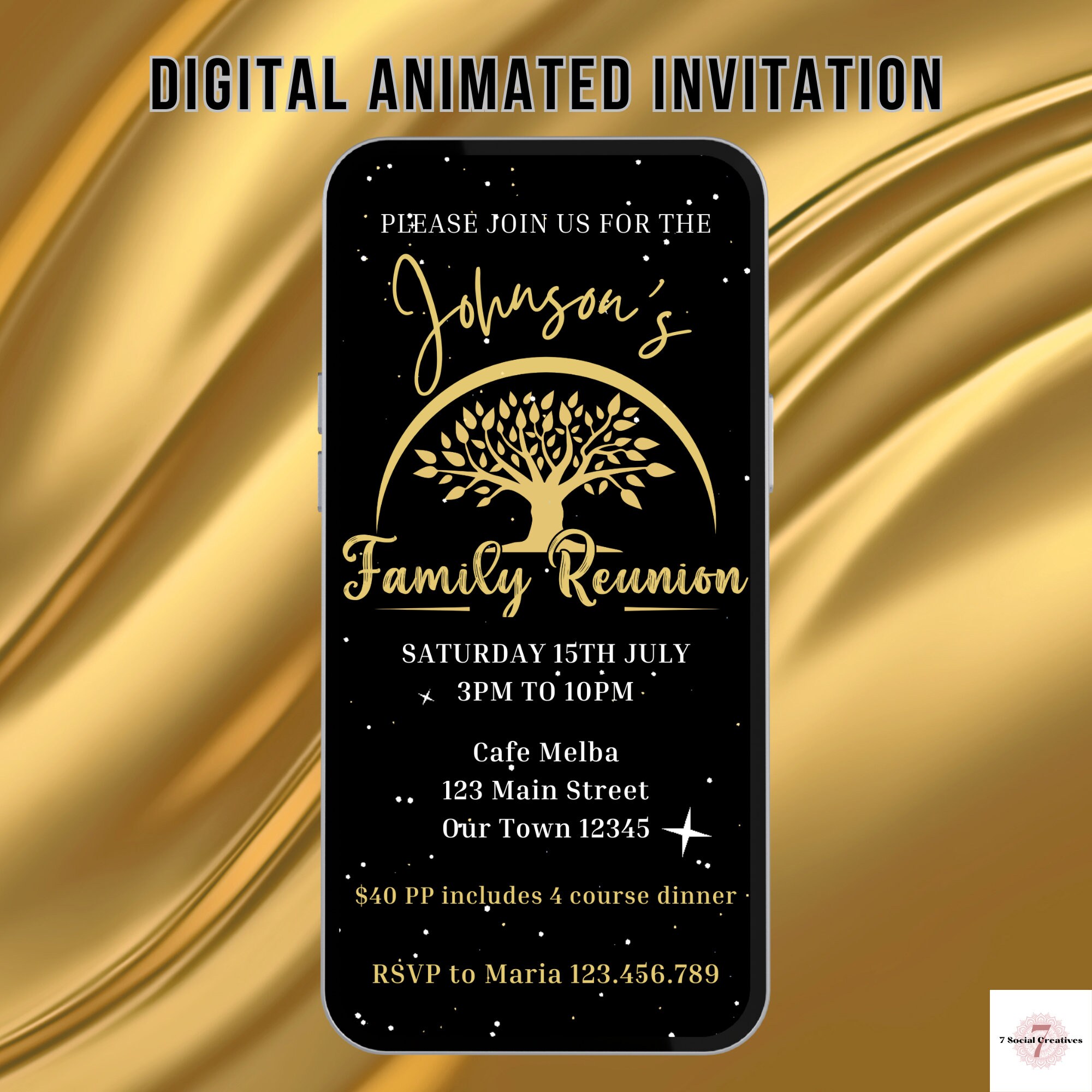 Family Reunion Invitation in Black and Gold. Digital Family Tree Party ...