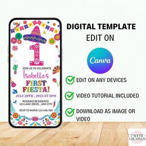 1st Fiesta Birthday Invitation. Digital Mexican Party Theme Invite ...