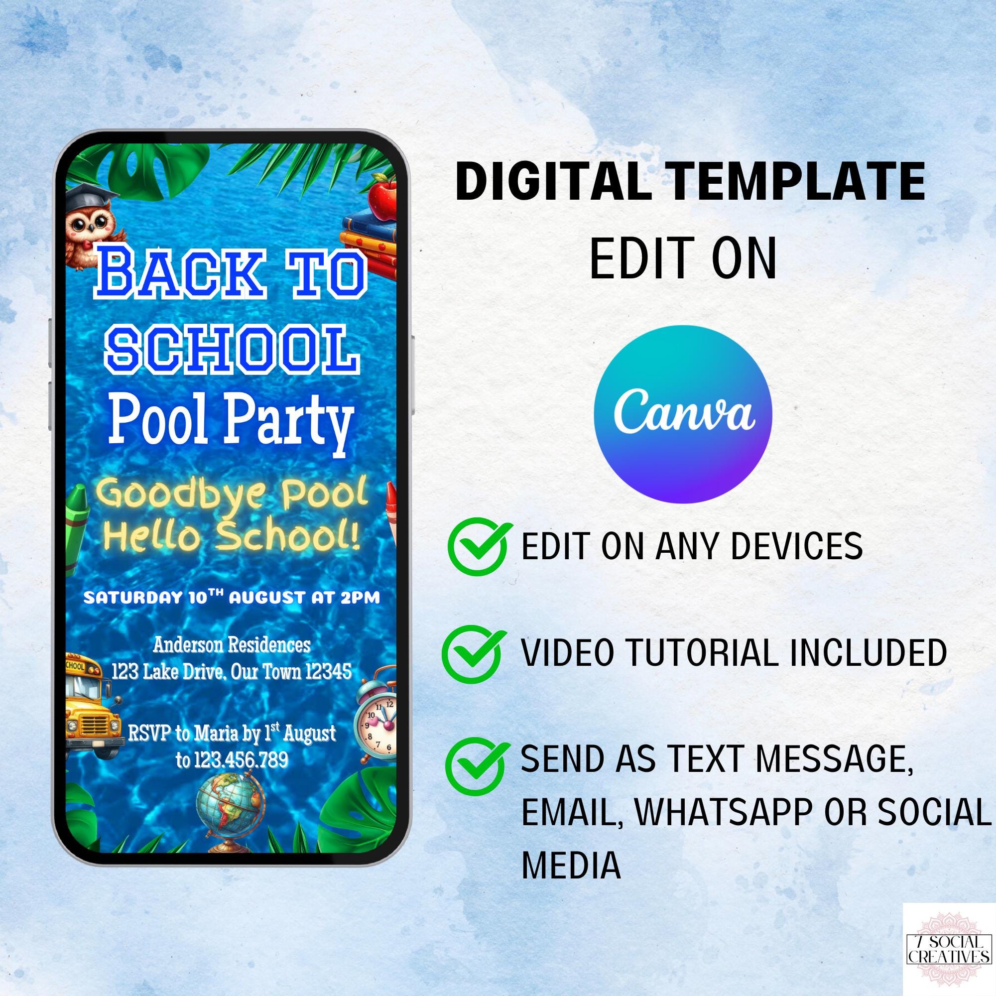 Back to School Pool Party Invitation. Digital Animated Class End of ...