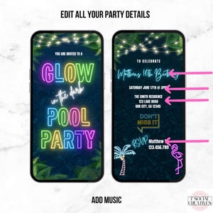 Glow Pool Party Invitation Video. Neon Glow in the Dark Electronic ...