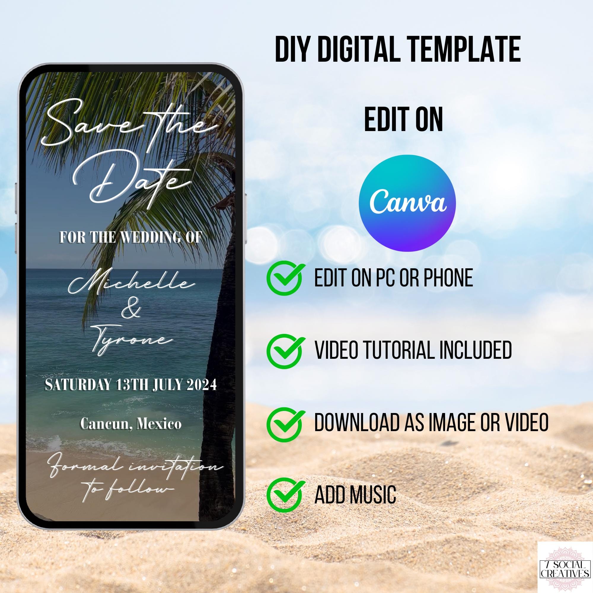 Digital Beach Save the Date Invitation. Animated Tropical Destination ...