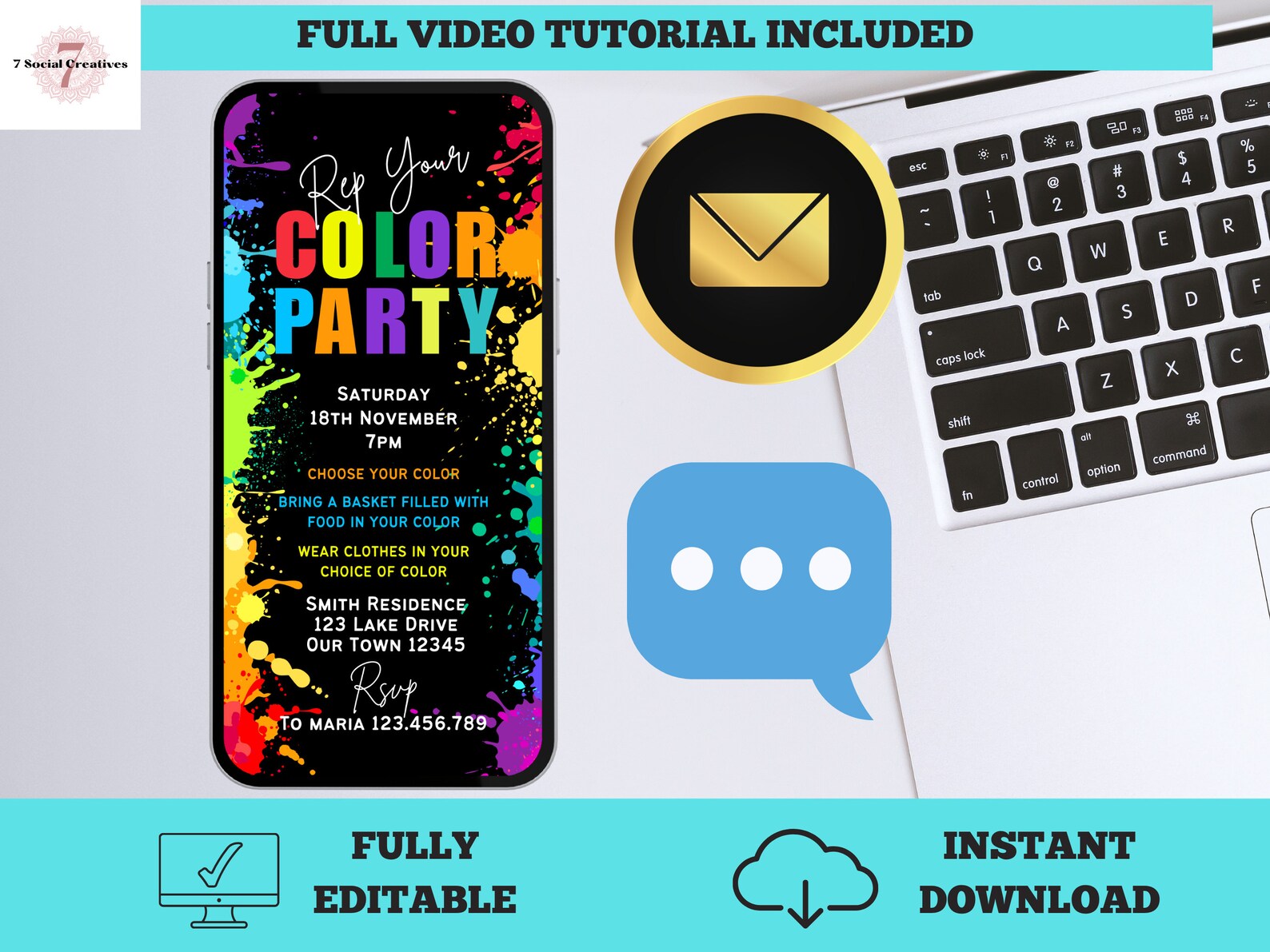 Color Party Invite. Digital Animated Tik Tok Challenge Platter or ...