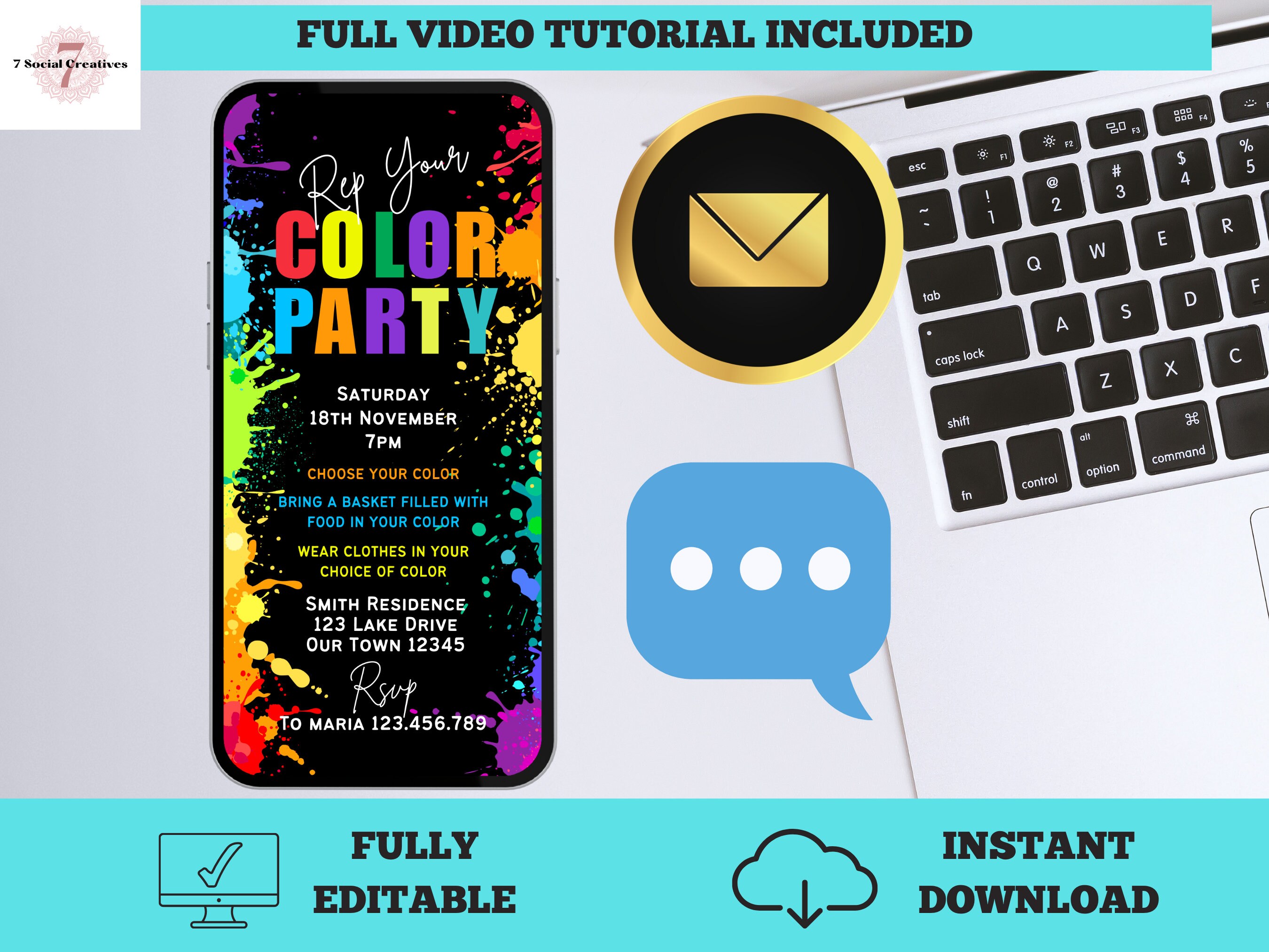 Color Party Invite. Digital Animated Tik Tok Challenge Platter or ...