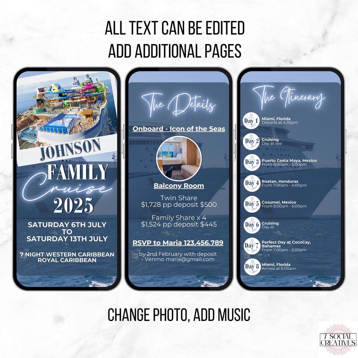Family Cruise Itinerary Invitation. Digital 2025 Family Reunion Trip ...
