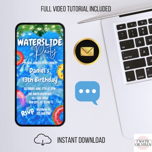 Waterslide Birthday Invitation. Digital Inflatable Water Party Invite ...