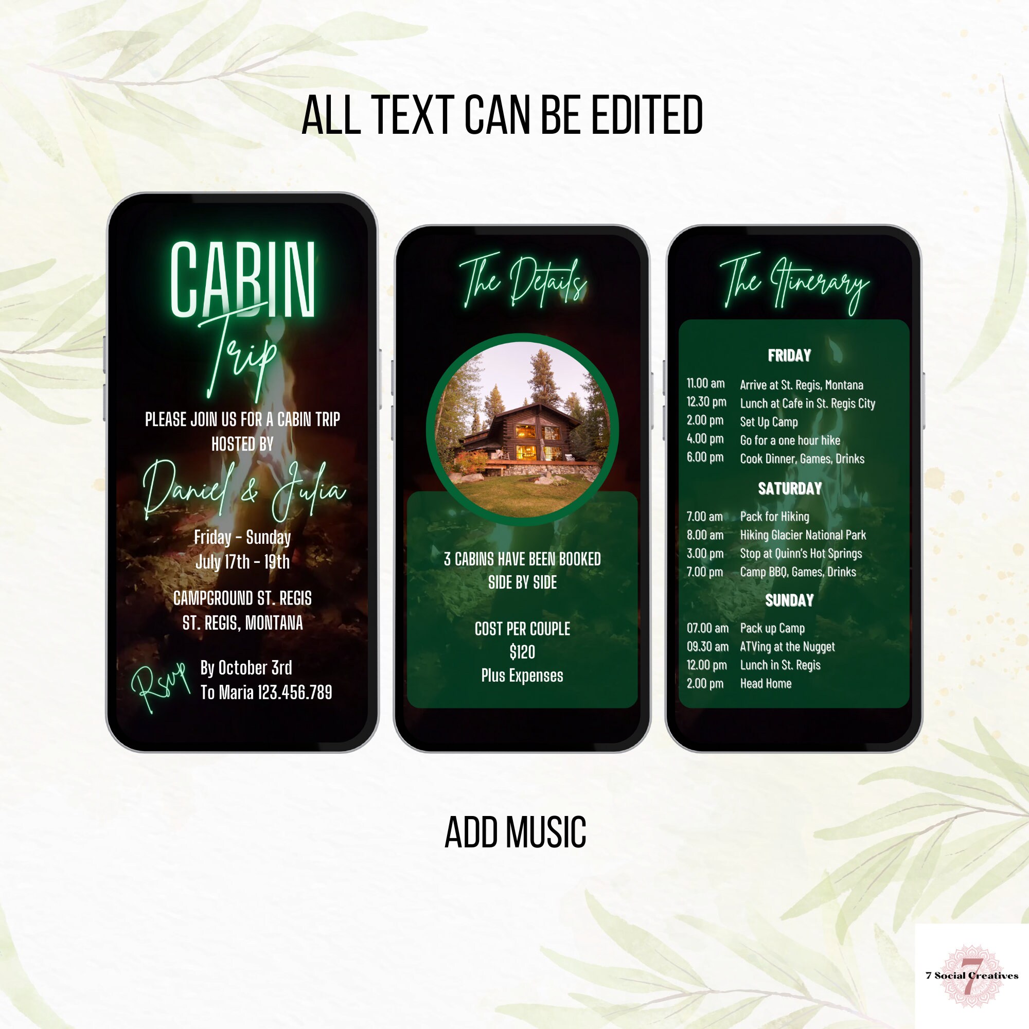 Cabin Trip Itinerary Invitation. Digital Birthday Camping Trip Invite ...