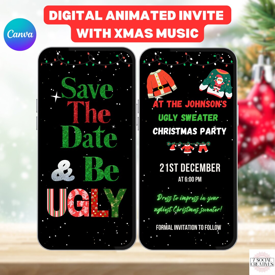 Ugly Sweater Christmas Party Save the Date Invitation. Fun Digital ...