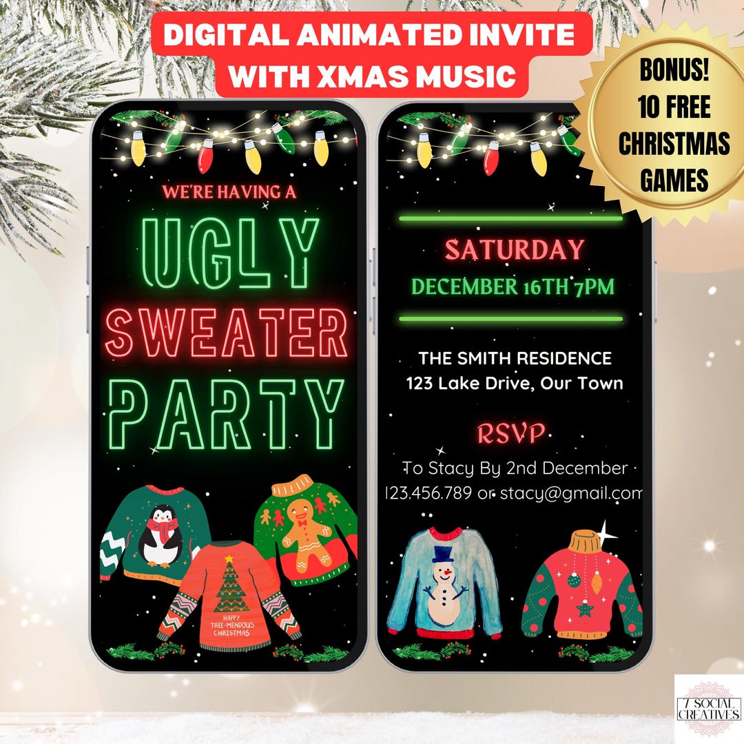 Ugly Sweater Party Invitation. Digital Animated Christmas Party Invite ...