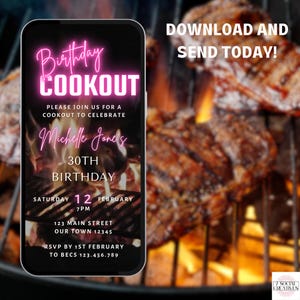 Birthday Cookout Invitation in Pink. Digital Girls or Womens Backyard ...