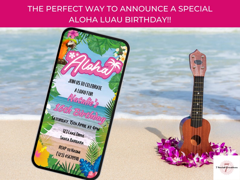 Aloha Luau Party Invitation in Pink. Digital Video Invite With - Etsy