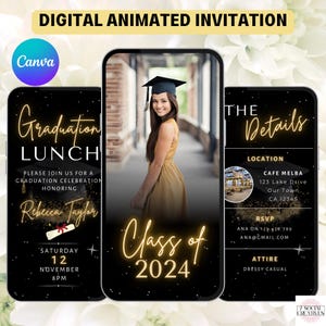 Graduation Lunch Invitation With Photo. Digital Black and Gold Class of ...