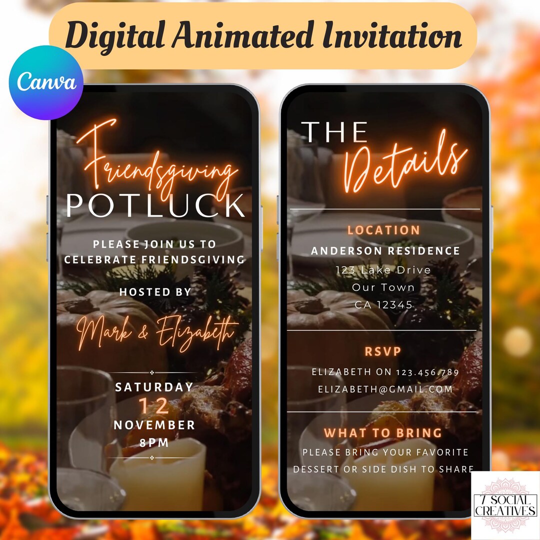 Friendsgiving Potluck Dinner Invitation. Digital Animated Fall Friends ...